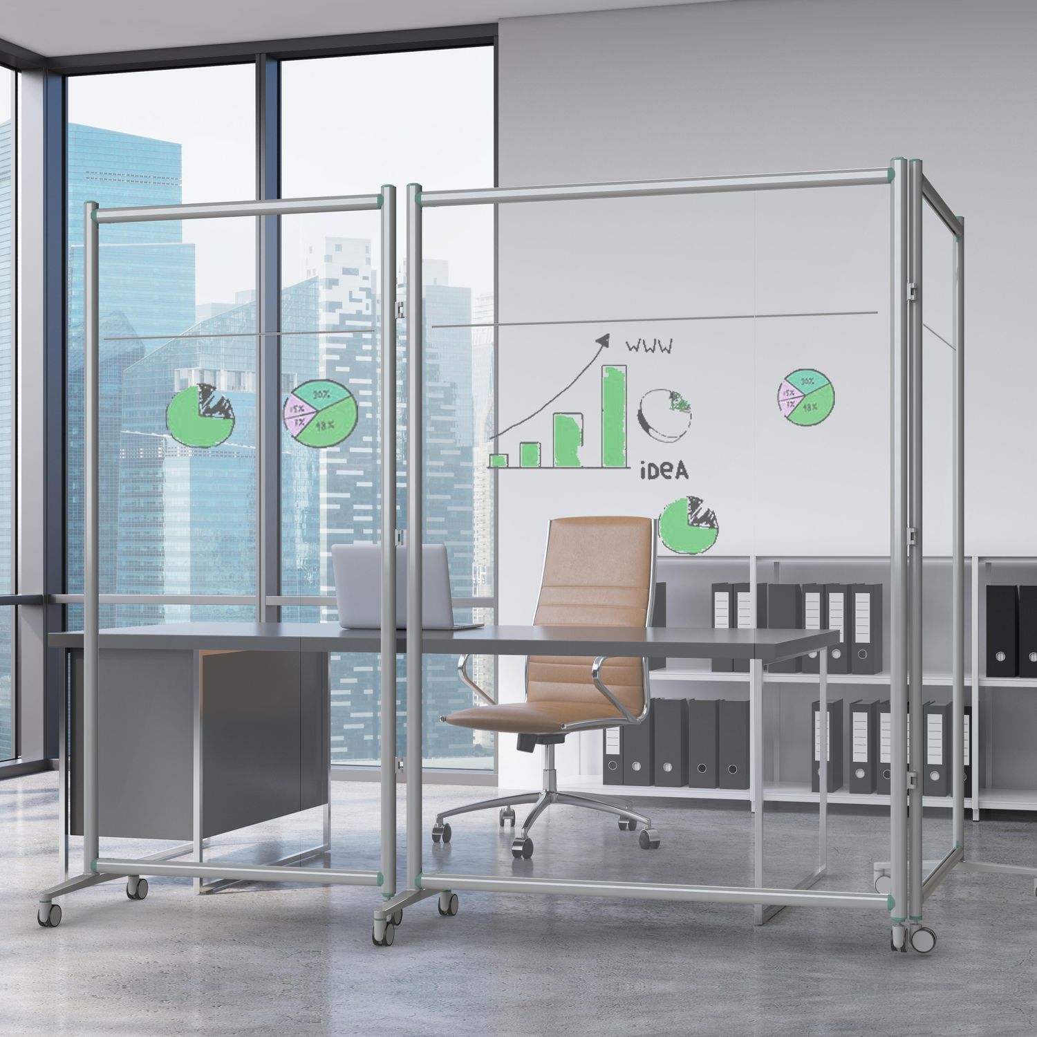 Removable partition - MOBILFLEX - Flex - modular / aluminum / methacrylate