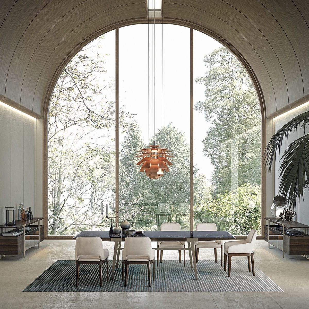 Contemporary dining table - Domus - TURRI - wooden / marble / metal base