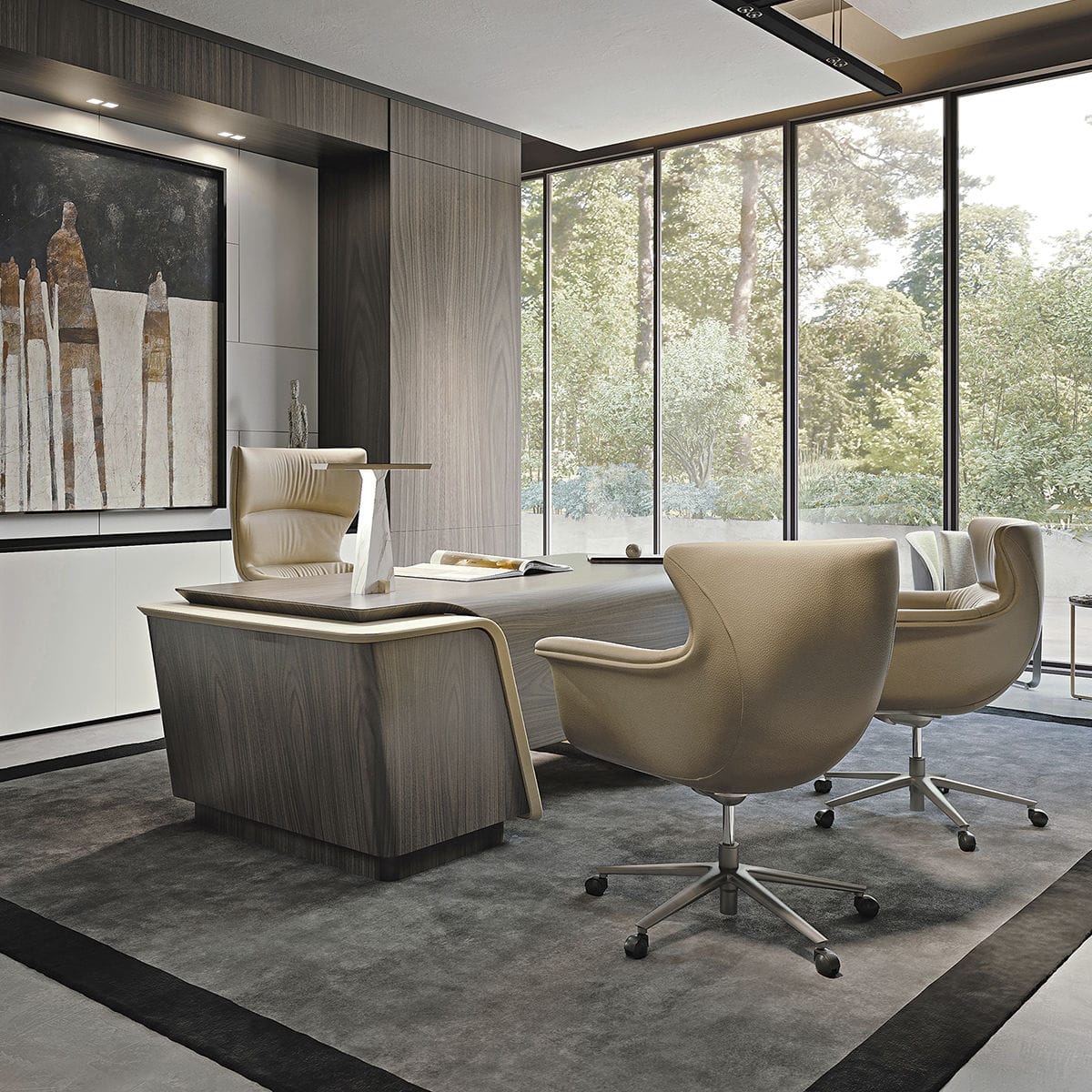 Free-standing desk - Blues - TURRI - contemporary / walnut / leather