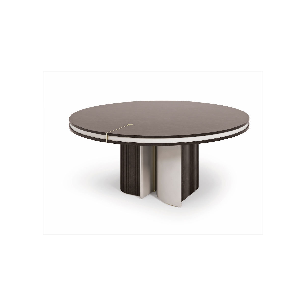 Contemporary table - Eclipse - TURRI - wooden / leather / wooden base