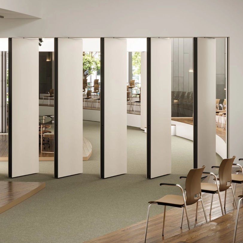 Folding partition - D100 - ESTFELLER - sliding and stacking / laminate ...