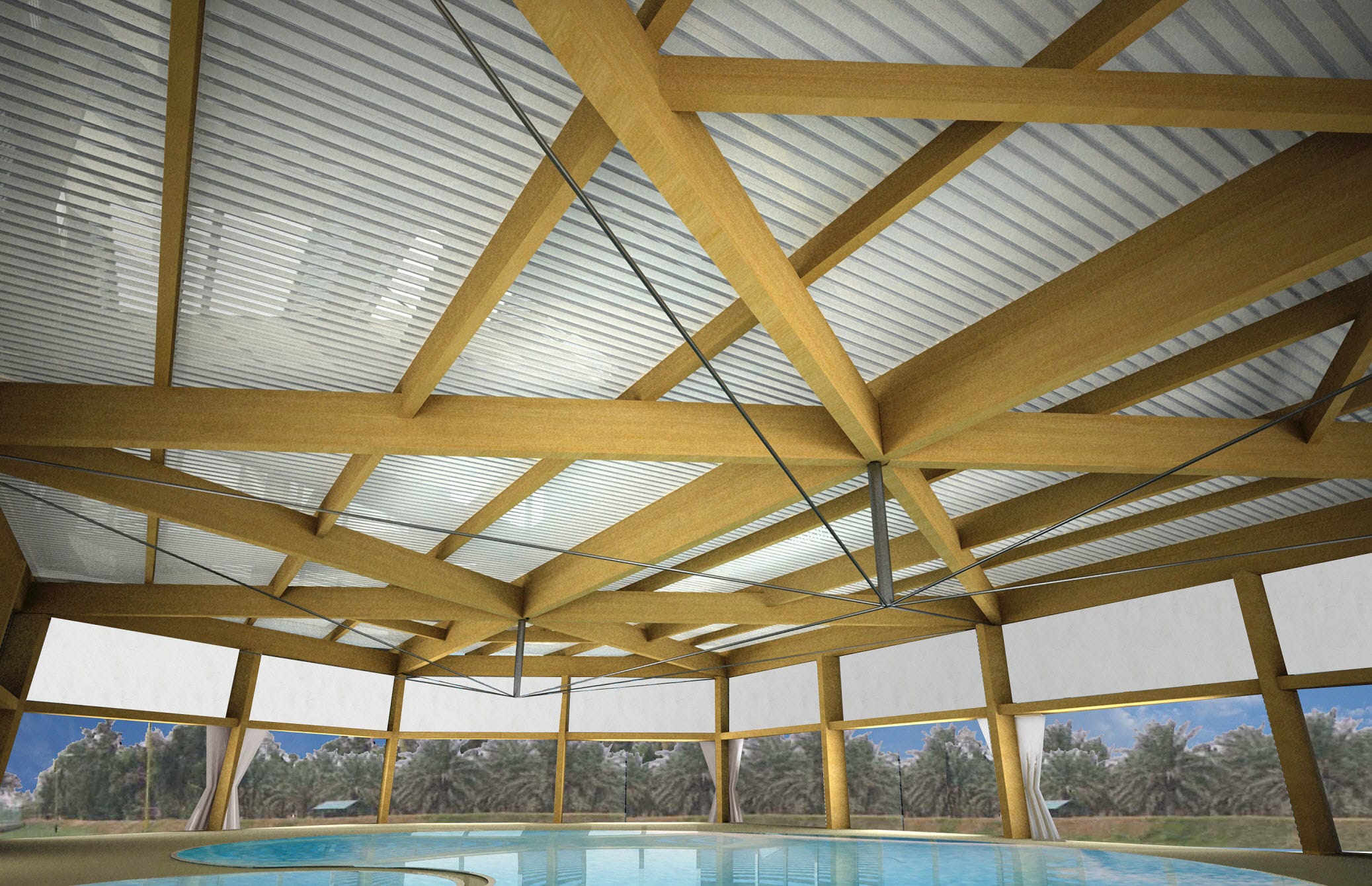 Glulam wooden truss - WOOD SYSTEM INTERNATIONAL SRL - for public pool