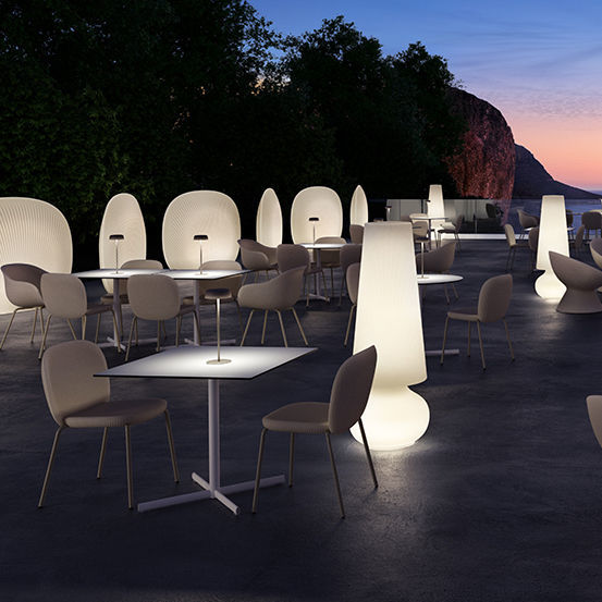 Contemporary chair - fade stack - PLUSt COLLECTION - outdoor / polyethylene / painted metal base