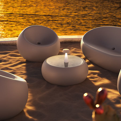 Contemporary coffee table - boom - PLUSt COLLECTION - glass / polyethylene base / round