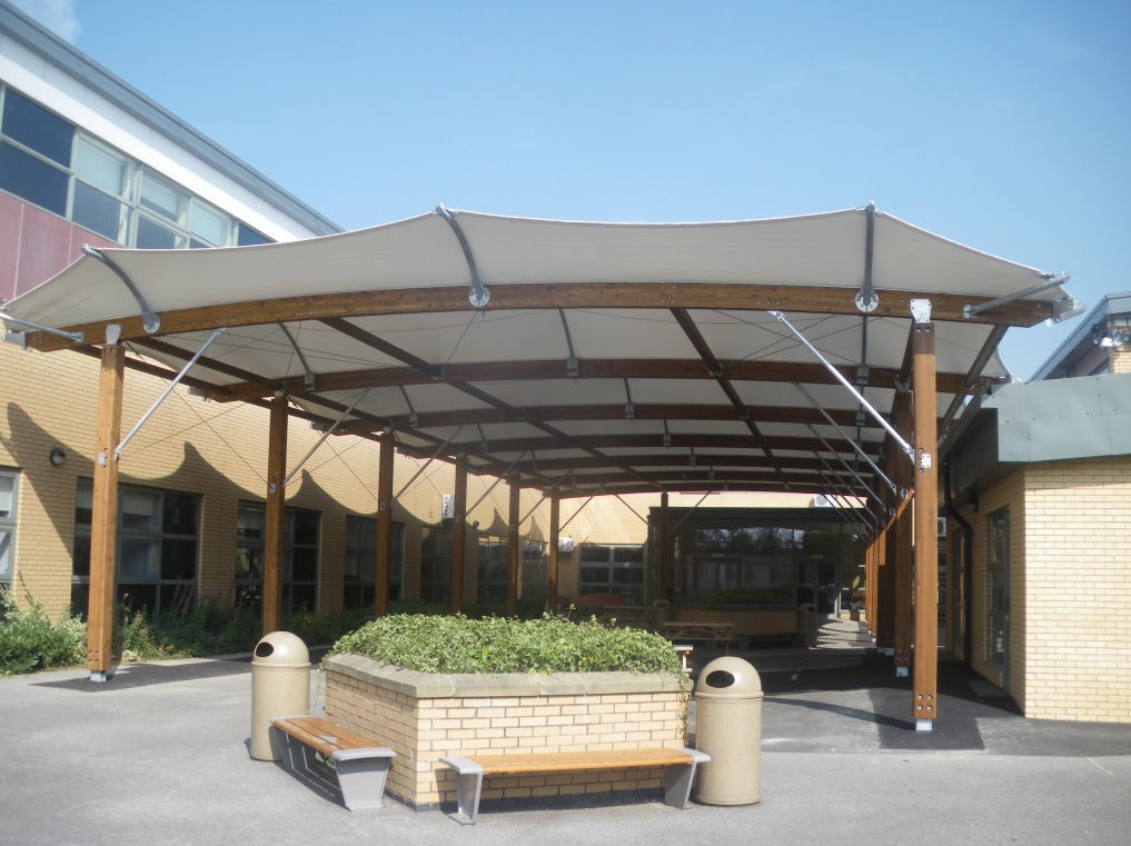 Tensile canopy - BRADFORD - SMC2 - metal and wooden frame / for shelter ...