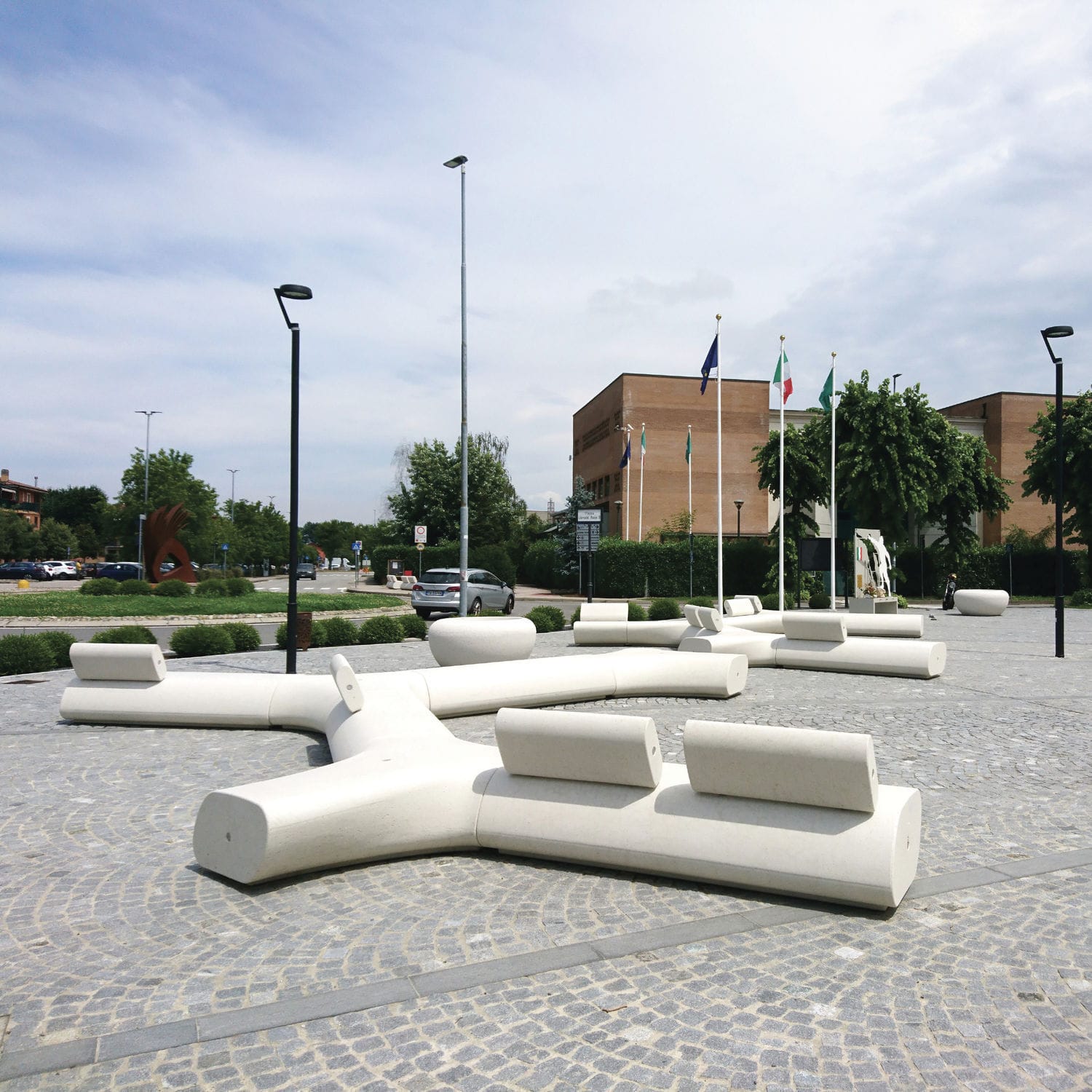 Contemporary public bench - TREE LINE - METALCO - engineered stone ...