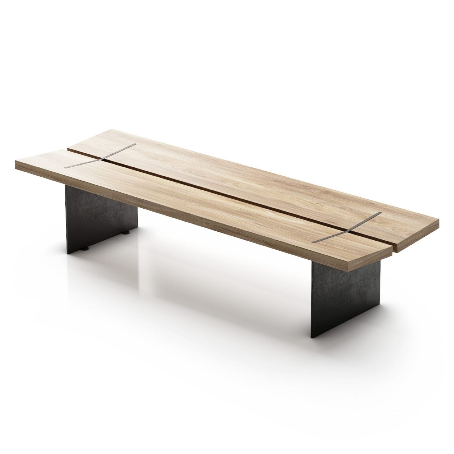 Contemporary public bench - WING - LAB23 - exotic wood / larch / steel