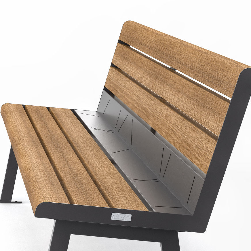 Contemporary public bench - FIDEL - LAB23 - wooden / steel / with backrest