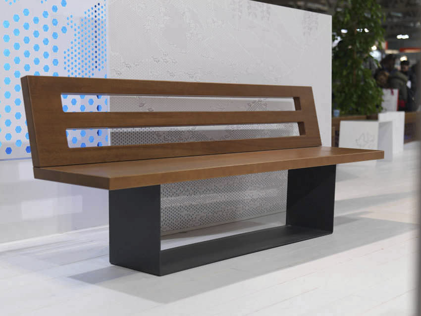 Contemporary public bench - STRETCH - LAB23 - exotic wood / galvanised ...