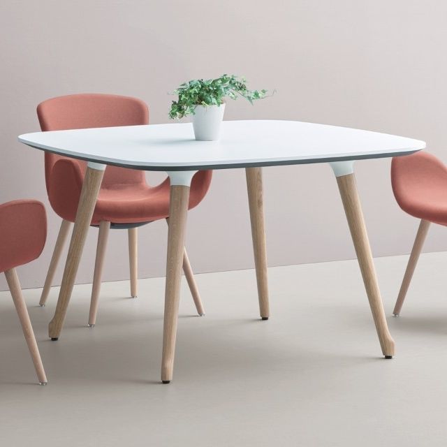 Contemporary table - PHLOX - Okamura - wooden / metal base / curved