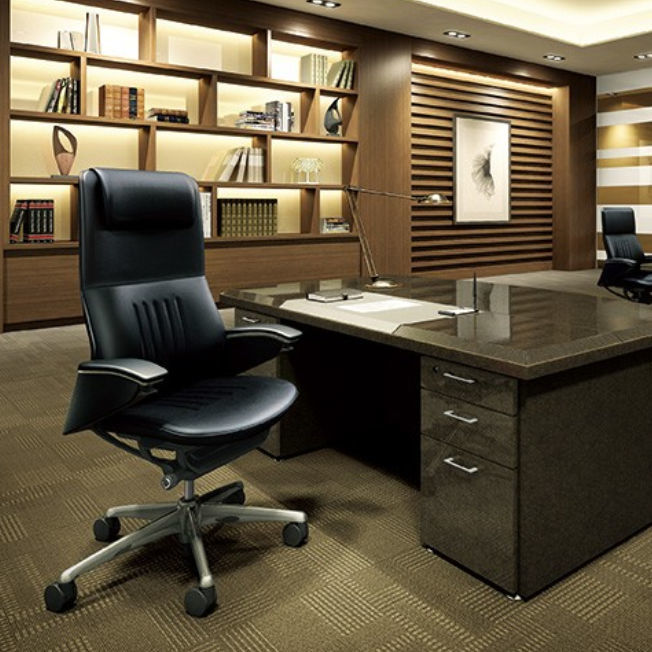 Contemporary executive chair - LEGENDER - Okamura - leather / aluminum ...