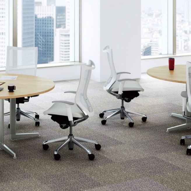 Contemporary chair - BARON - Okamura - indoor / mesh / metal base