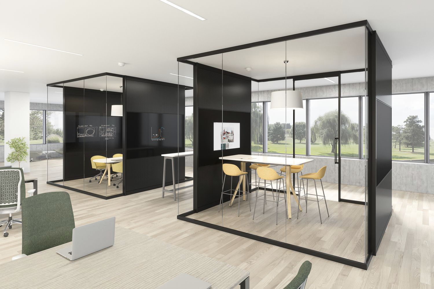 Removable partition - TEK VUE - Teknion - pivoting/sliding / glass ...