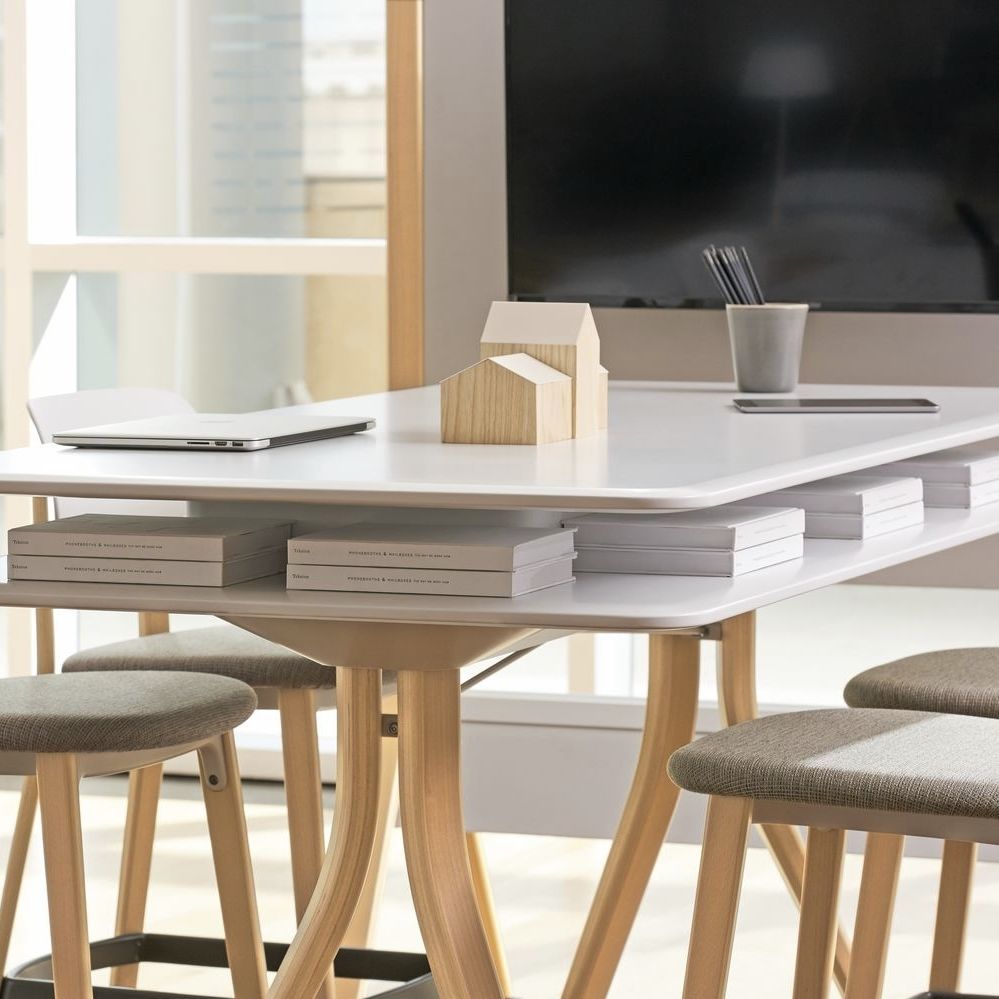 Contemporary work table - ZONES - Teknion - wooden / wooden base ...