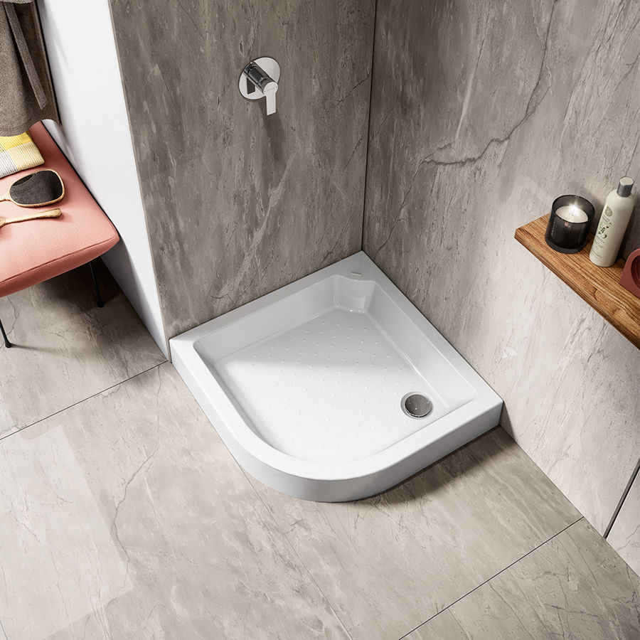 Corner shower base - ELSY - Sanindusa - floor level / acrylic