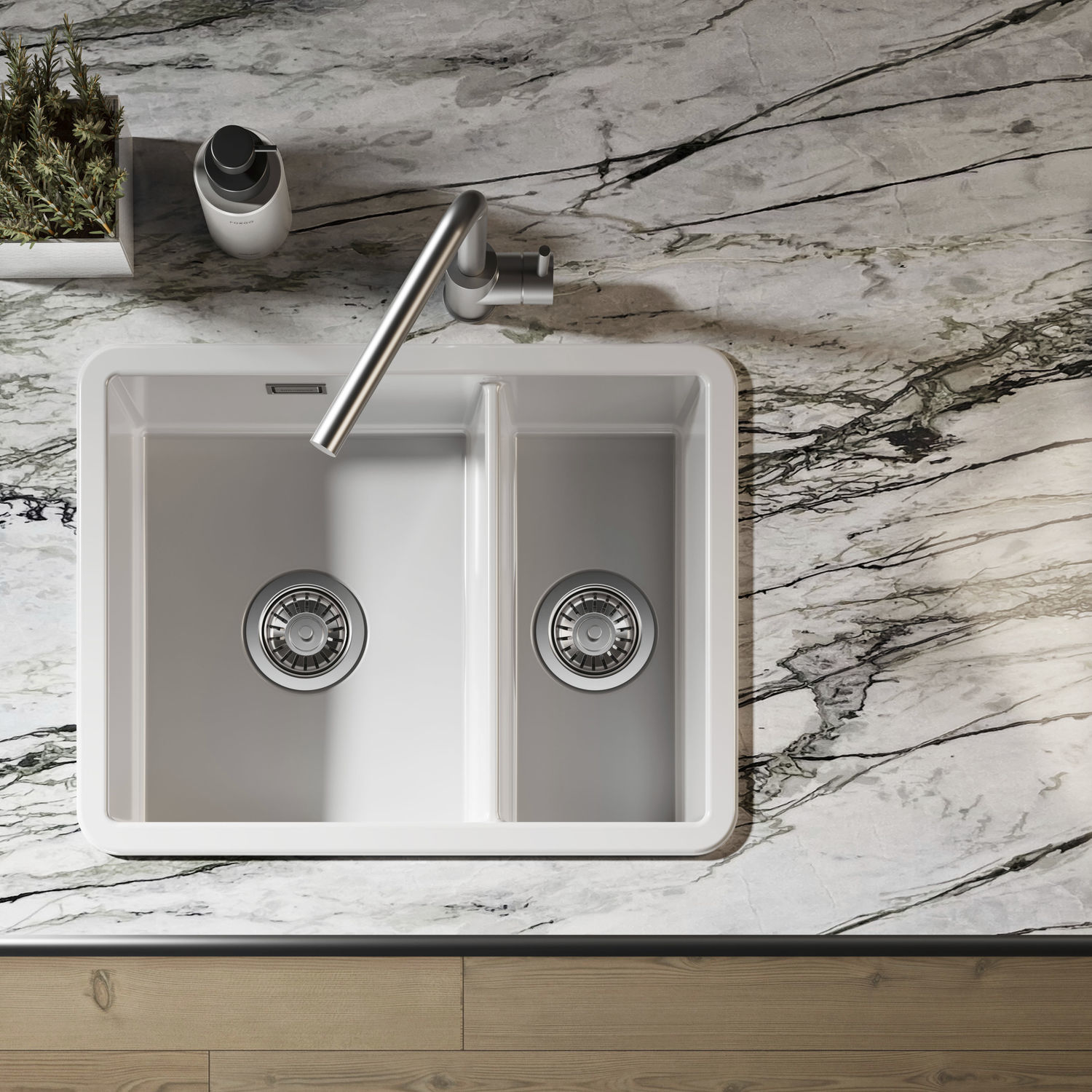 Double kitchen sink - VALET - Sanindusa - without drainboard / ceramic ...