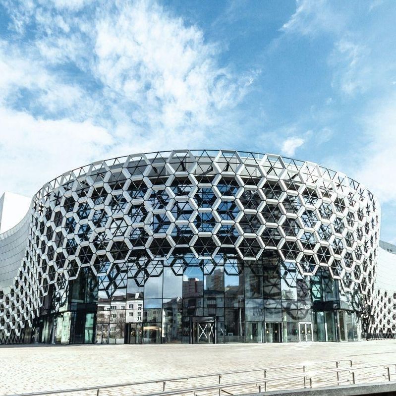 Self-supporting curtain wall - GRID2SHELL - Schüco - glass / steel ...