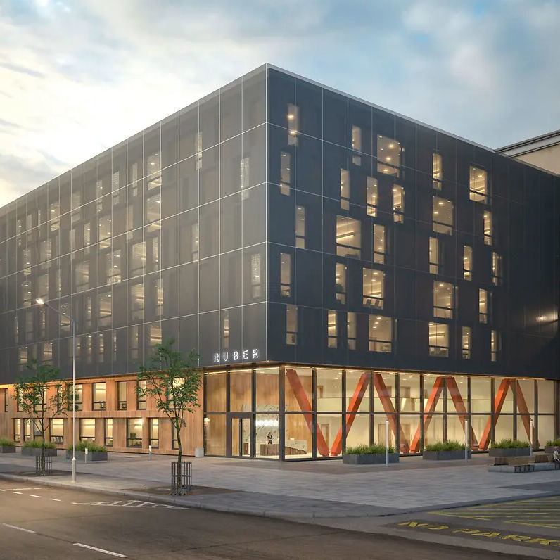 Steel facade system - AC - Schüco - textile / aluminium / solar shading