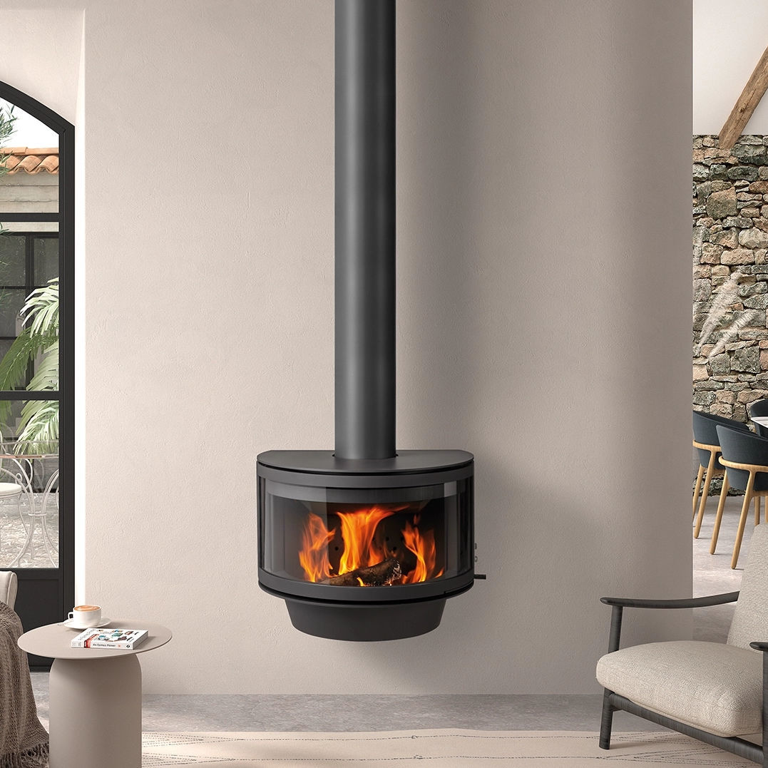 Wood-burning fireplace - Frontal Ronde - ROCAL - wall-mounted / hanging ...