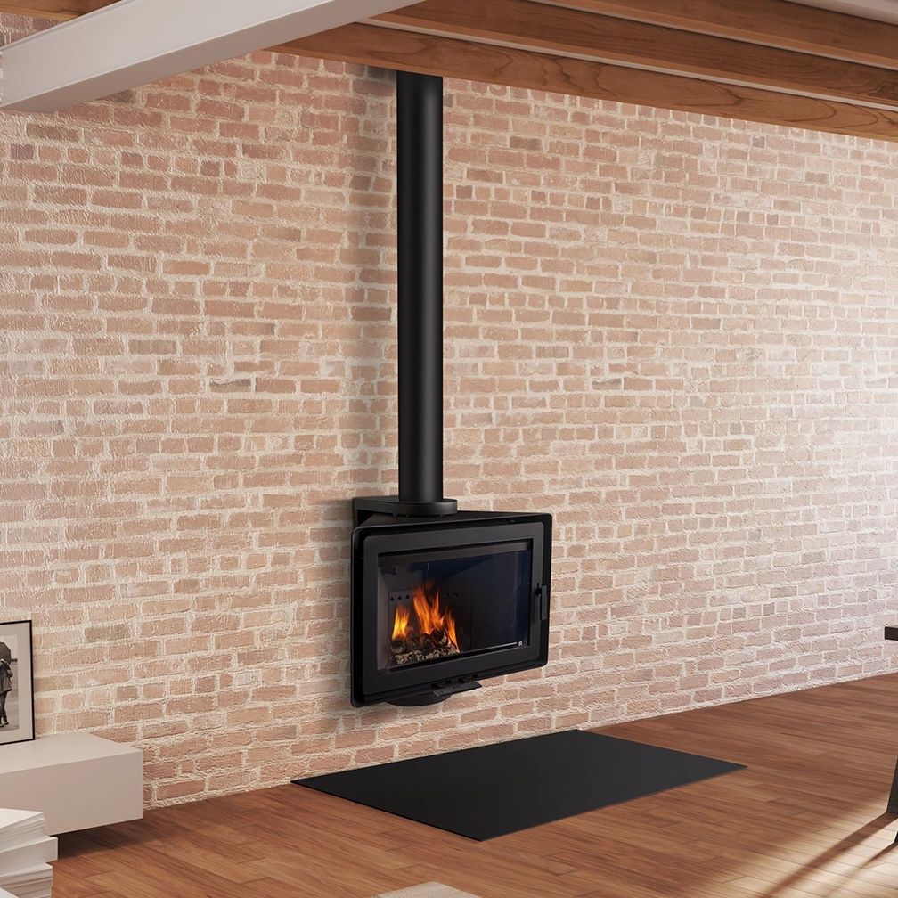 Wood-burning fireplace - Angle - ROCAL - wall-mounted / hanging ...