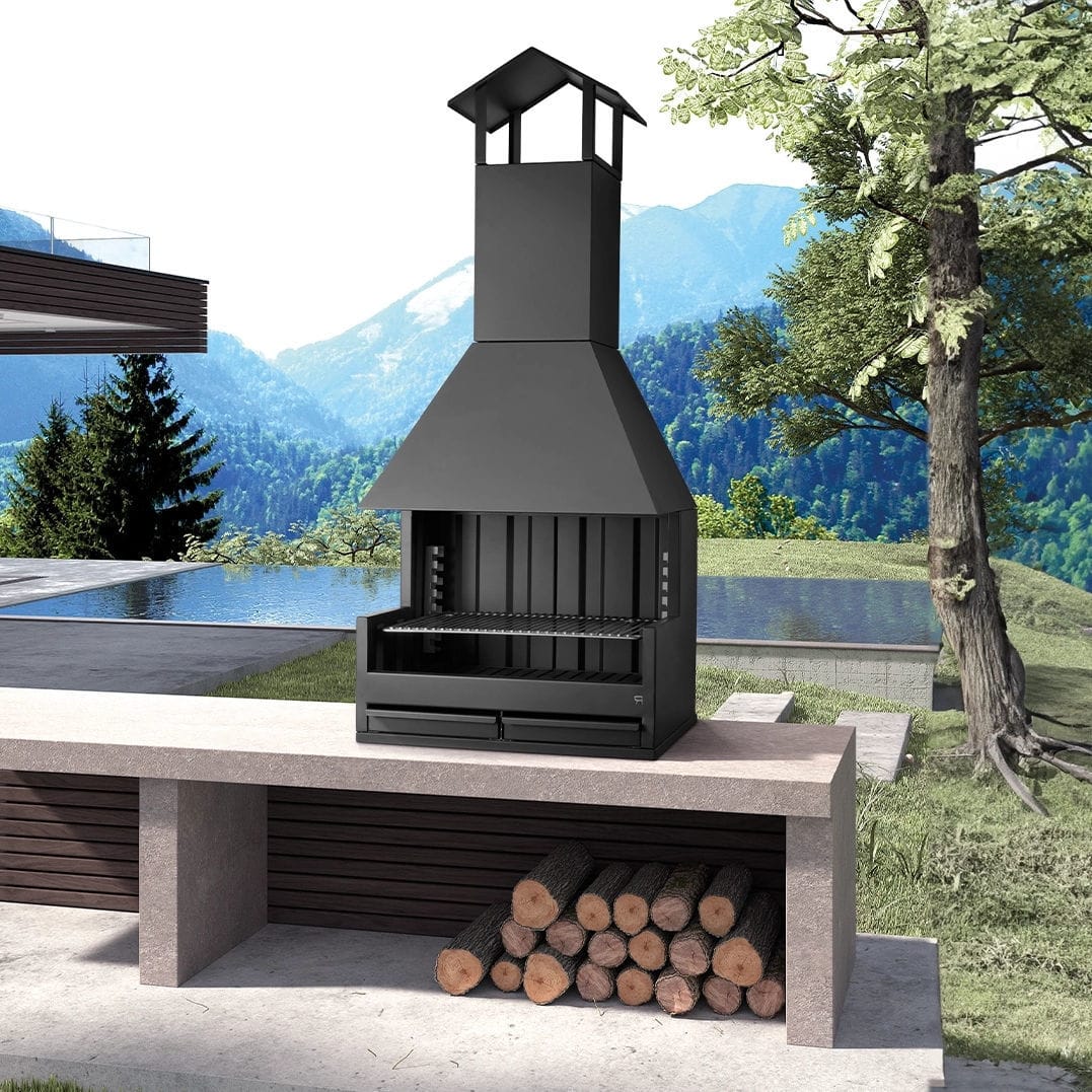 Wood-burning barbecue - Garden Palm - ROCAL - fixed / stainless steel