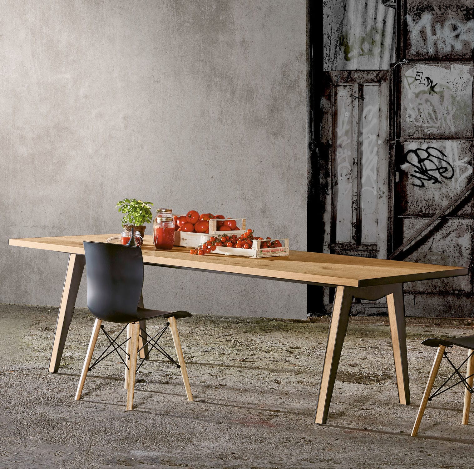 Contemporary table - SKIN - Colico - oak / painted steel base / oak base