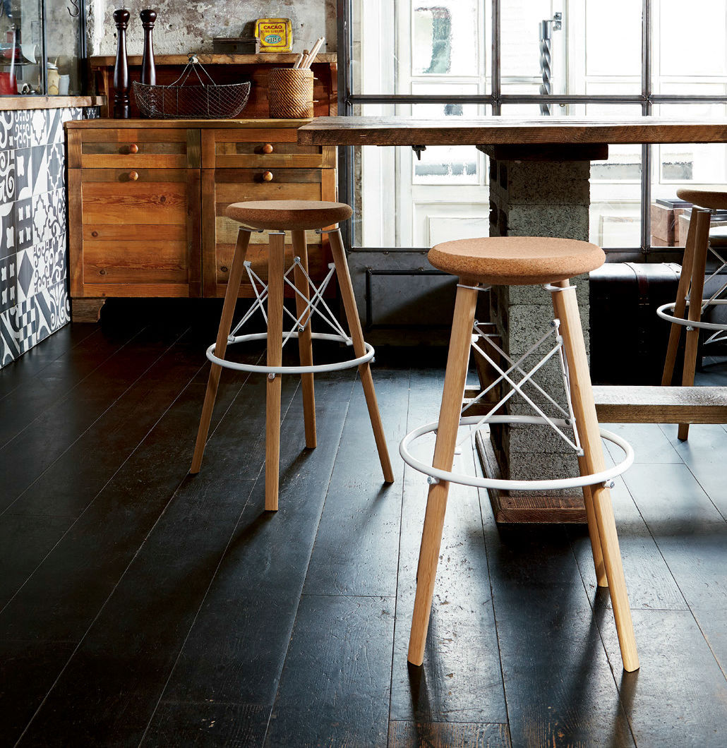 Contemporary bar stool - DAYBYDAY : JACK - Colico - cork / oak base / painted steel base