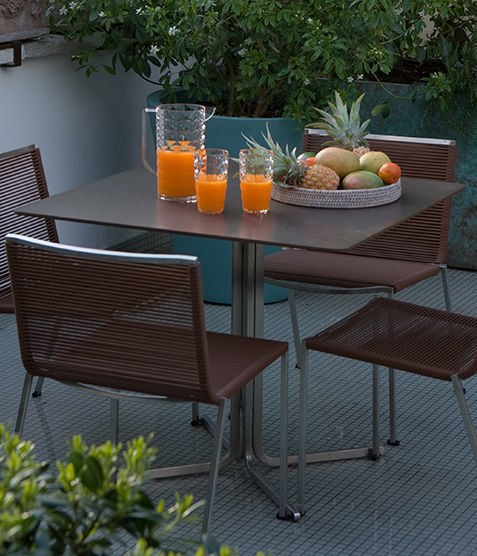 Contemporary table - ZETA - Coro - laminate / stainless steel base / round