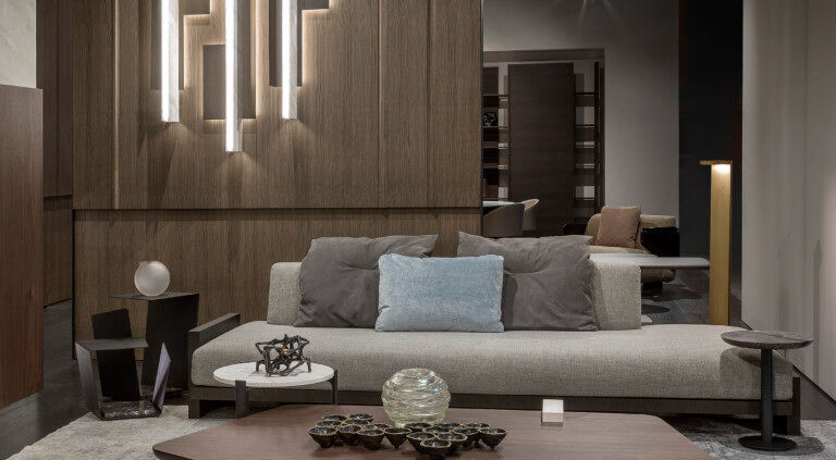 Contemporary sofa - P.SOFA - Emmemobili - fabric / leather / gray