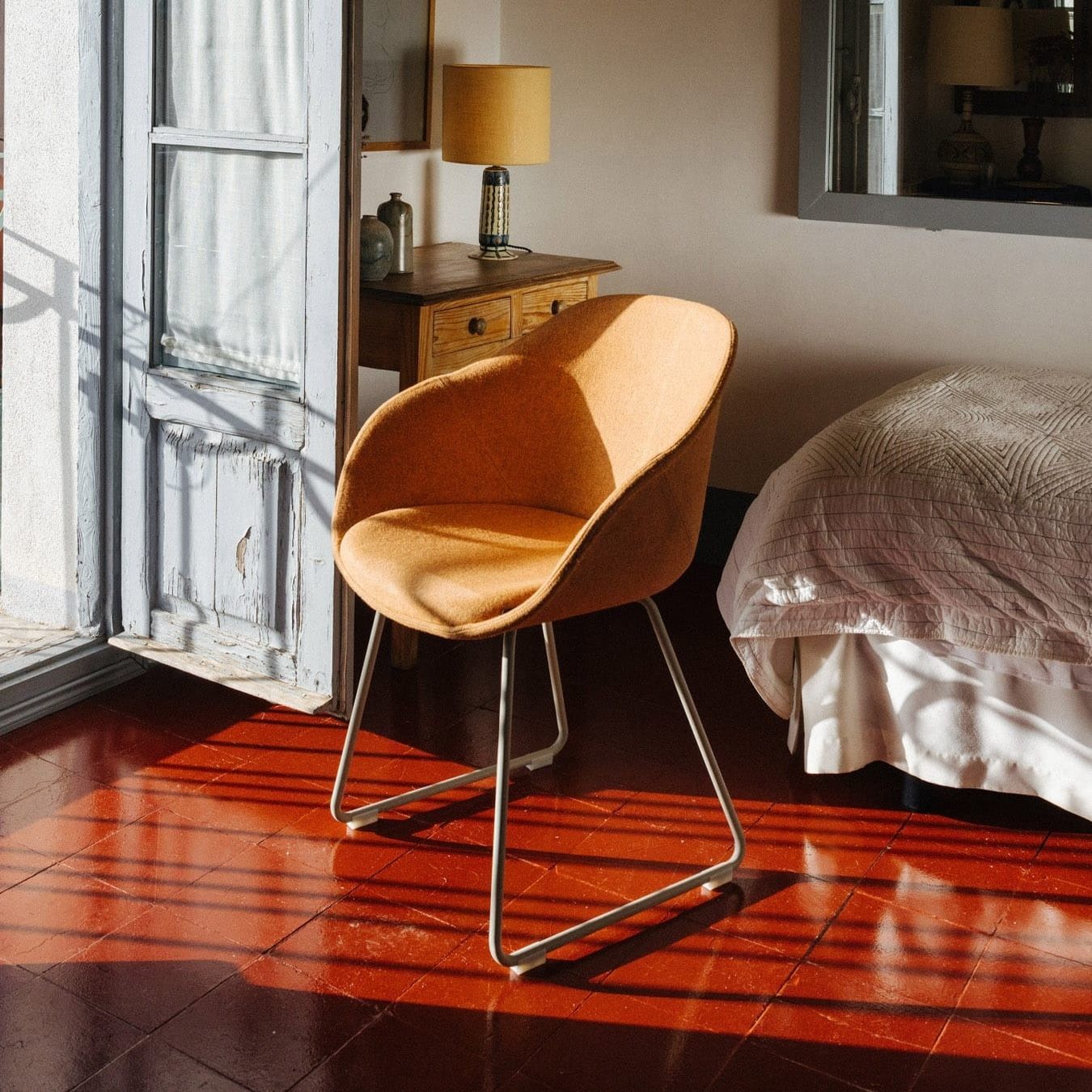 Contemporary chair - Lore Sledge - Enea - outdoor / indoor / fabric