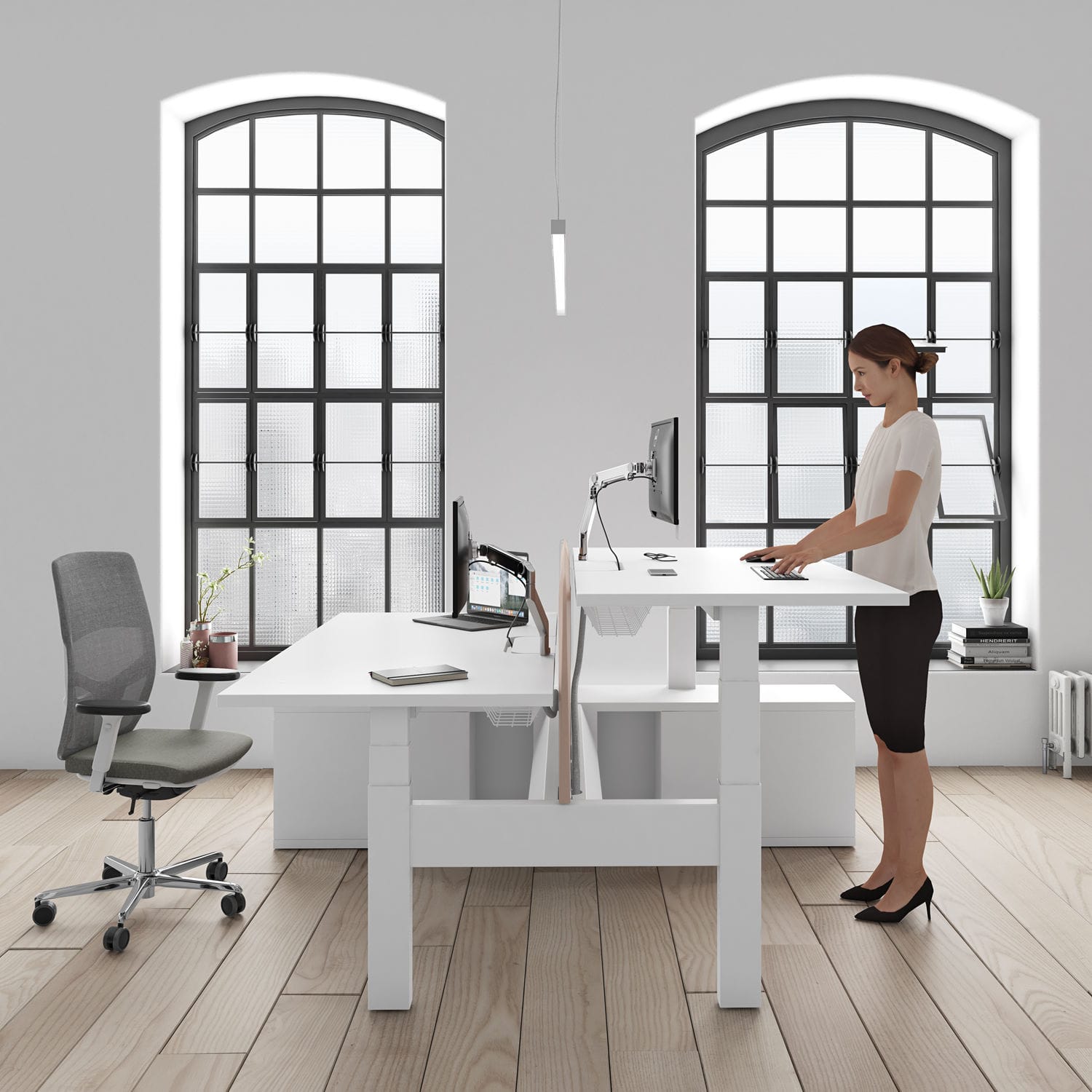 Workstation desk - EVOLUTION - ESTEL - free-standing / contemporary / MDF