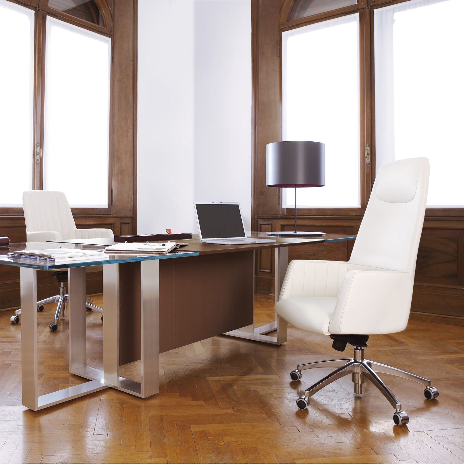 Contemporary executive chair - TULIP - ESTEL - leather / fabric / wooden