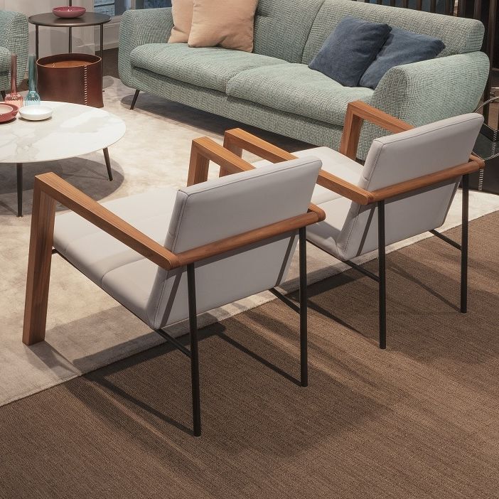 Contemporary armchair - STAR SYSTEM - ESTEL - fabric / leather / walnut