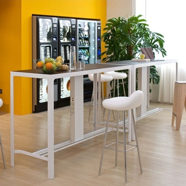 Contemporary table - ESTEL - painted metal / metal base / wooden base