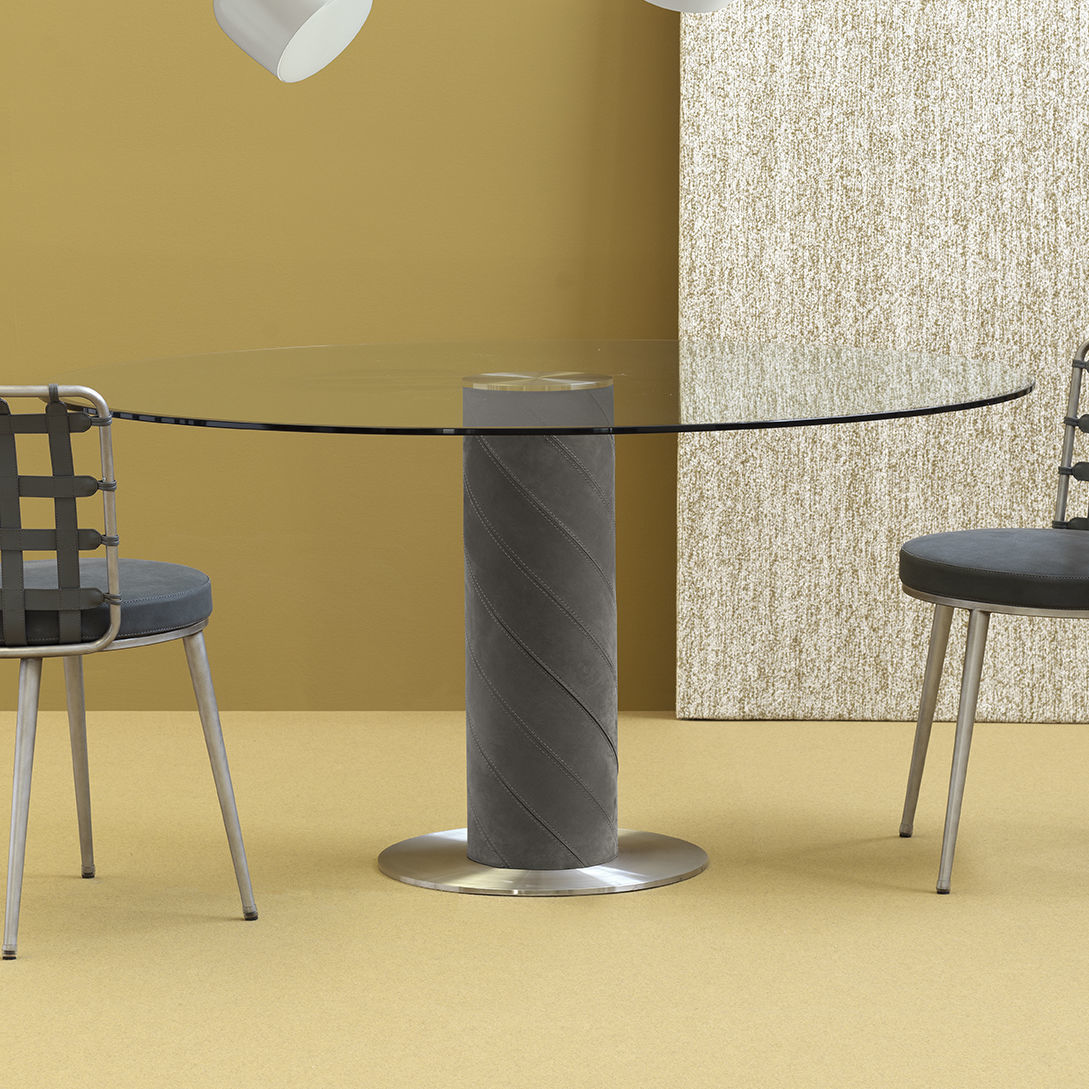 Contemporary table - ROLLING - fasem - tempered glass / stainless steel ...