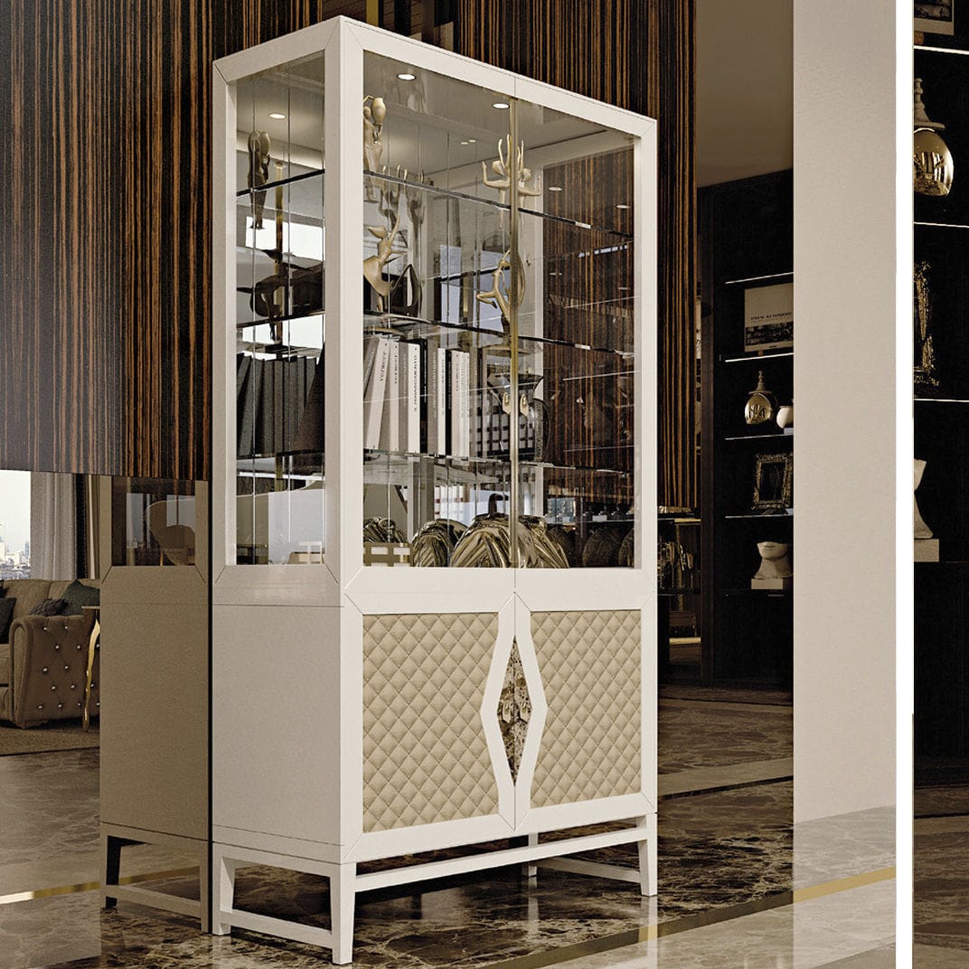 Contemporary display case - Carnaby - Formenti - glass / wooden / leather