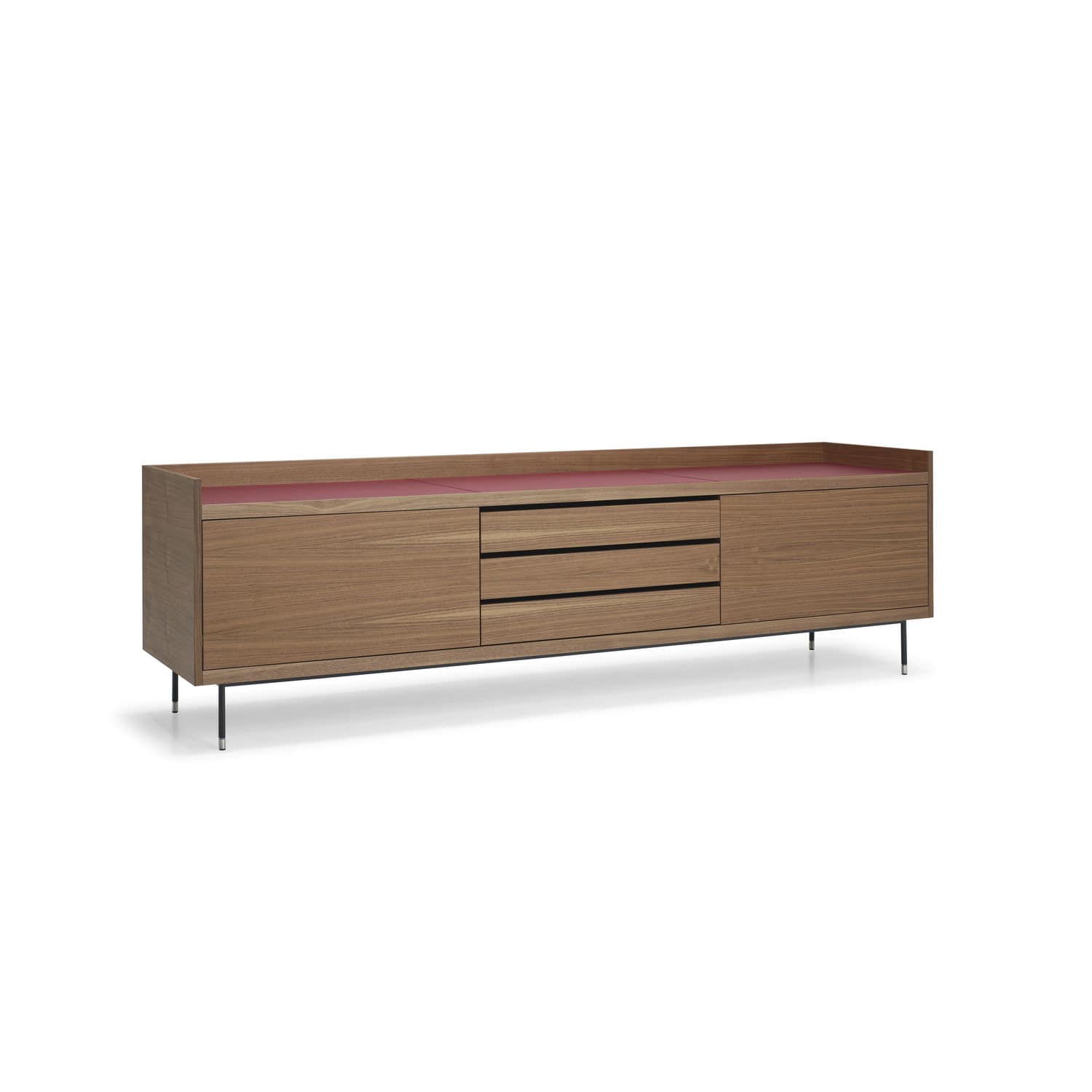 Contemporary sideboard - Privé B - Frag - walnut / lacquered steel / glass
