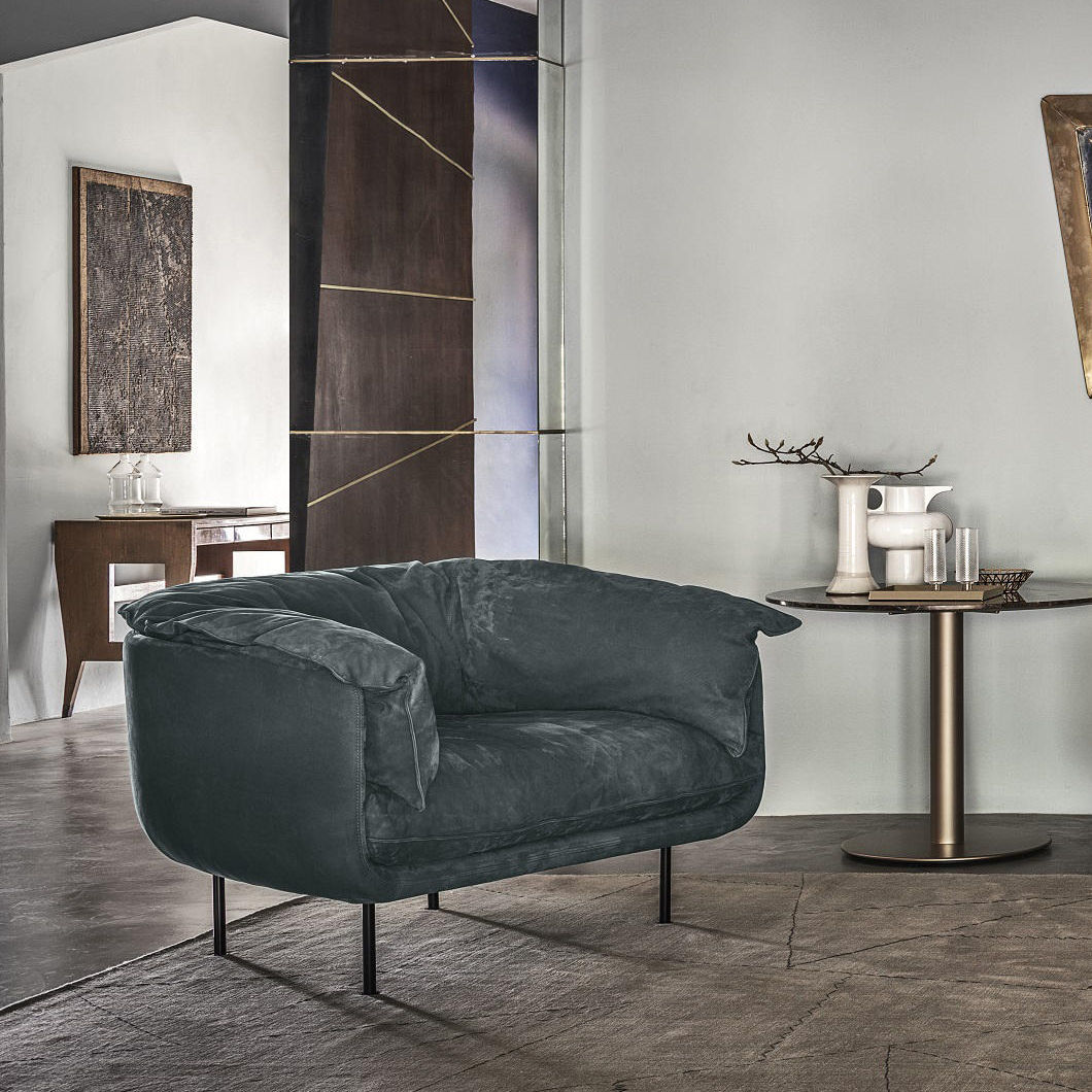 Contemporary armchair - Winnie - Frag - leather / fabric / steel