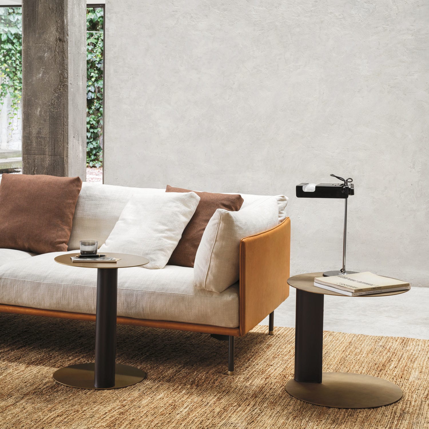 Contemporary side table - Bler 40 - Frag - steel / steel base / leather ...