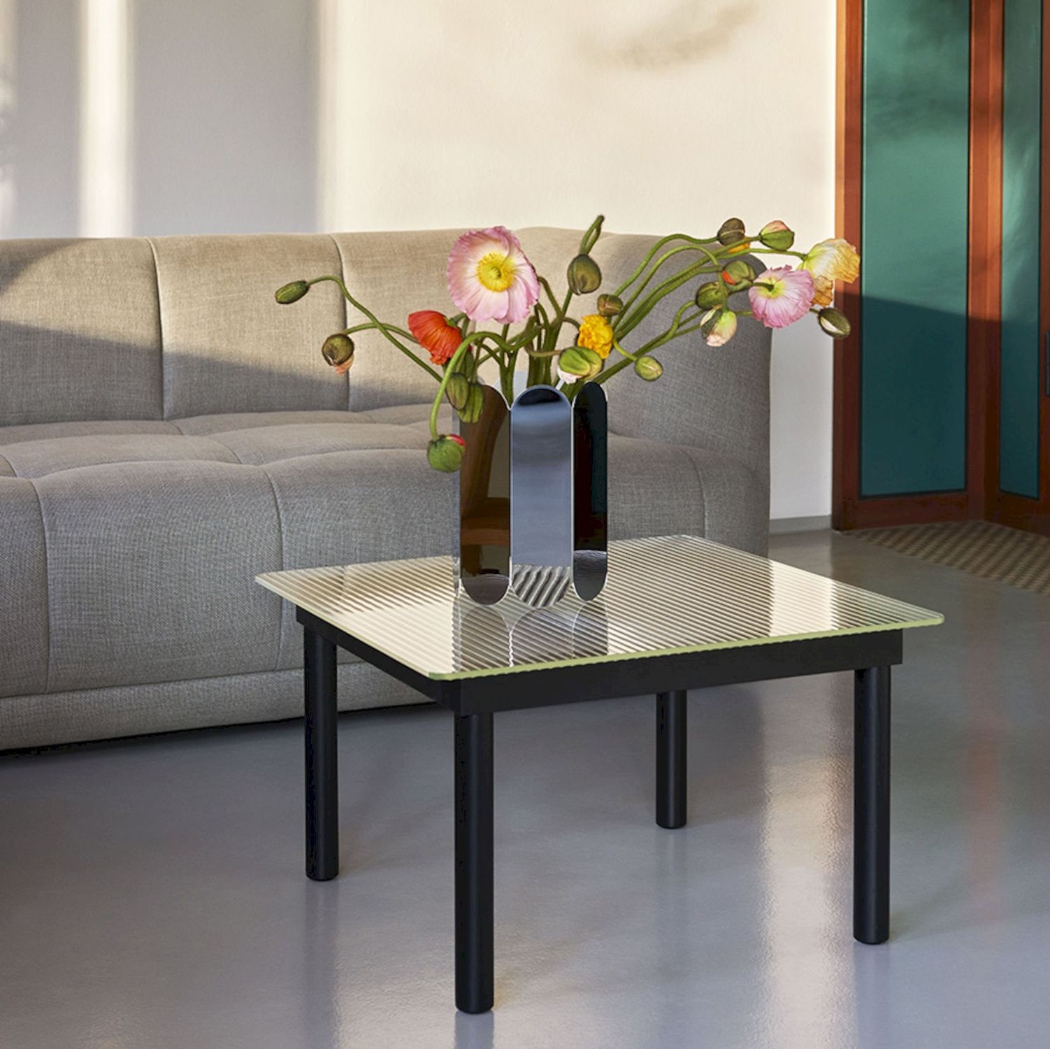 Contemporary coffee table - KOFI - Hay a/s - glass / oak base / walnut base