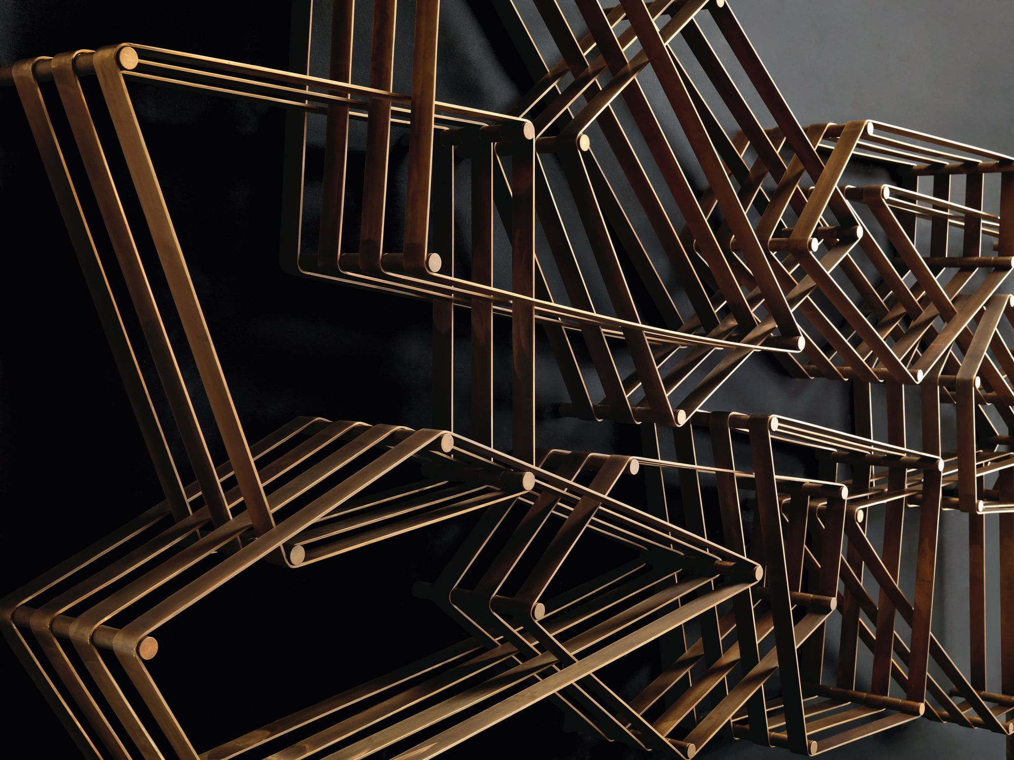 Wall-mounted shelf - TANGRAM - Henge - original design / steel / brass