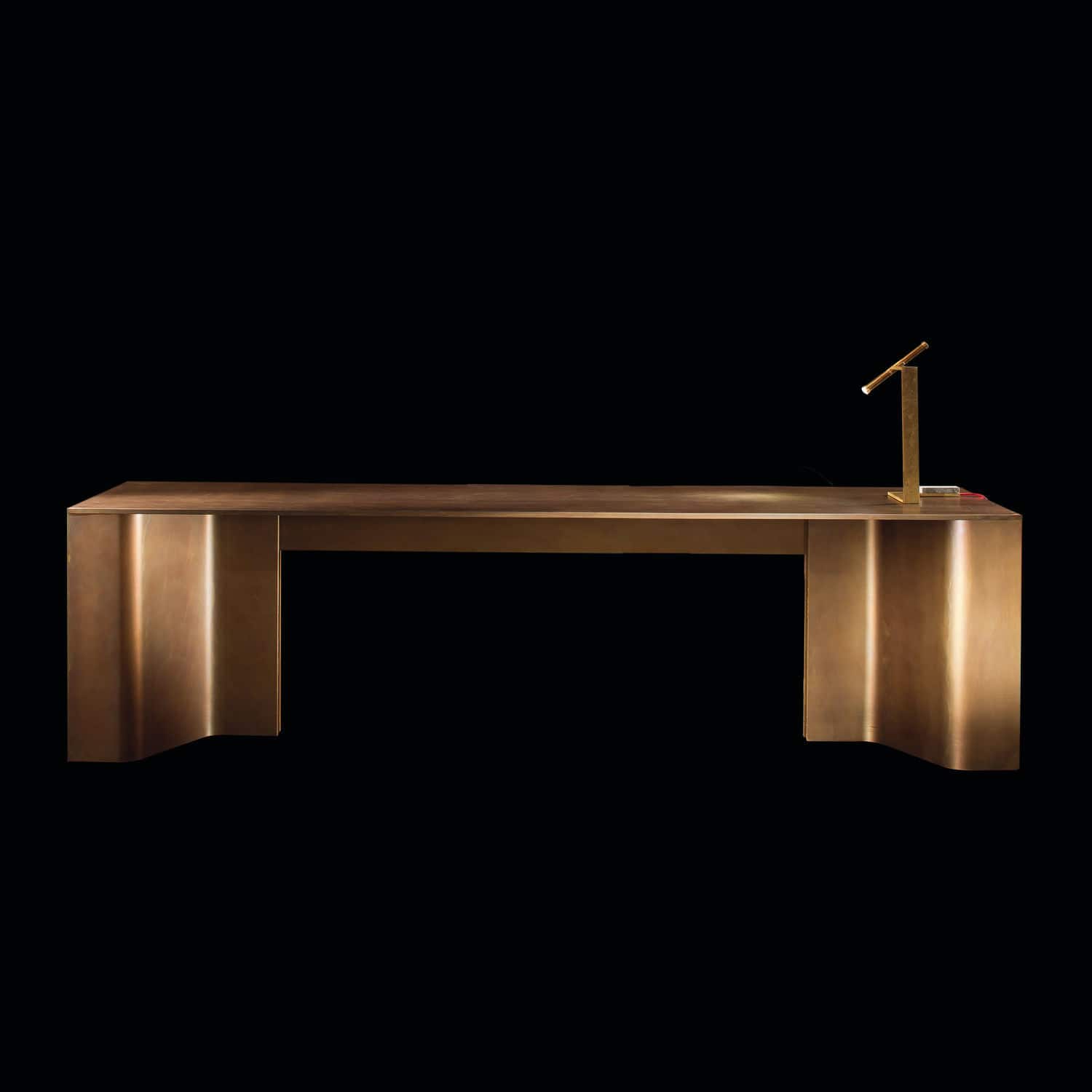 Contemporary desk - TIME - Henge - solid wood / brass / panel end