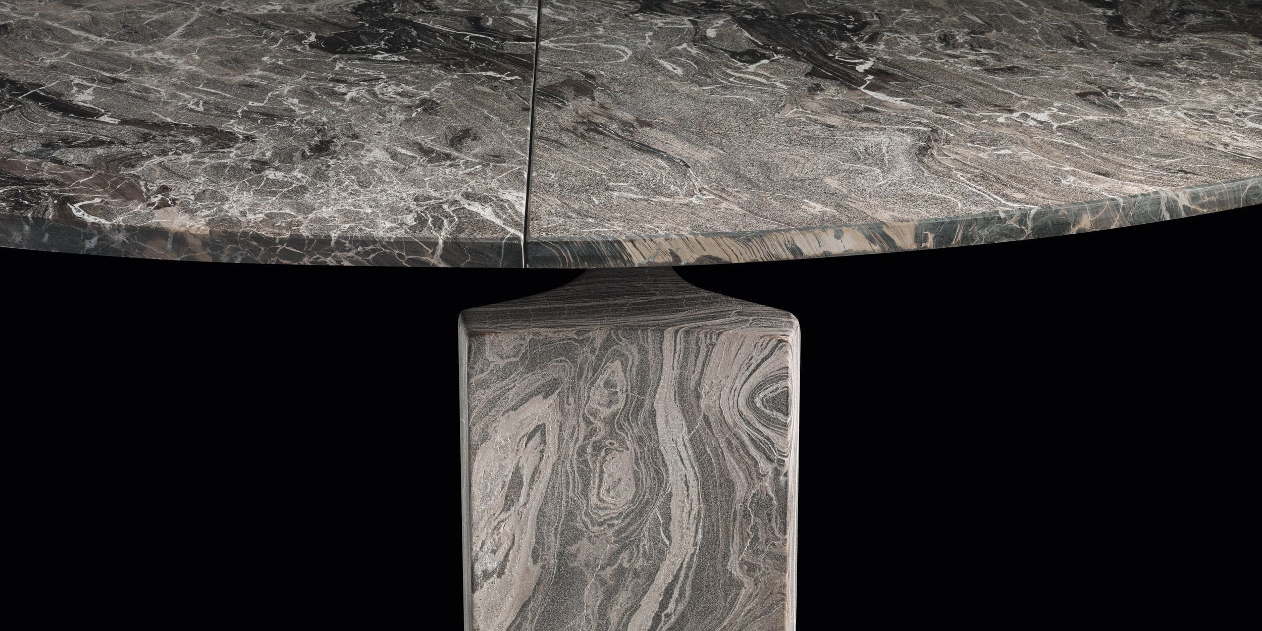 Contemporary table - Henge - stone / steel / wooden base