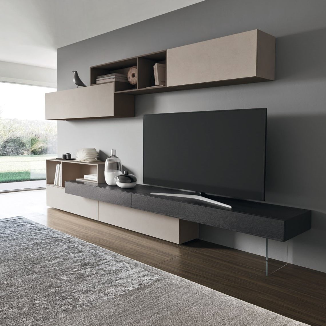 Contemporary TV wall unit - LAMPO L6C02 - SANGIACOMO - oak / wood ...