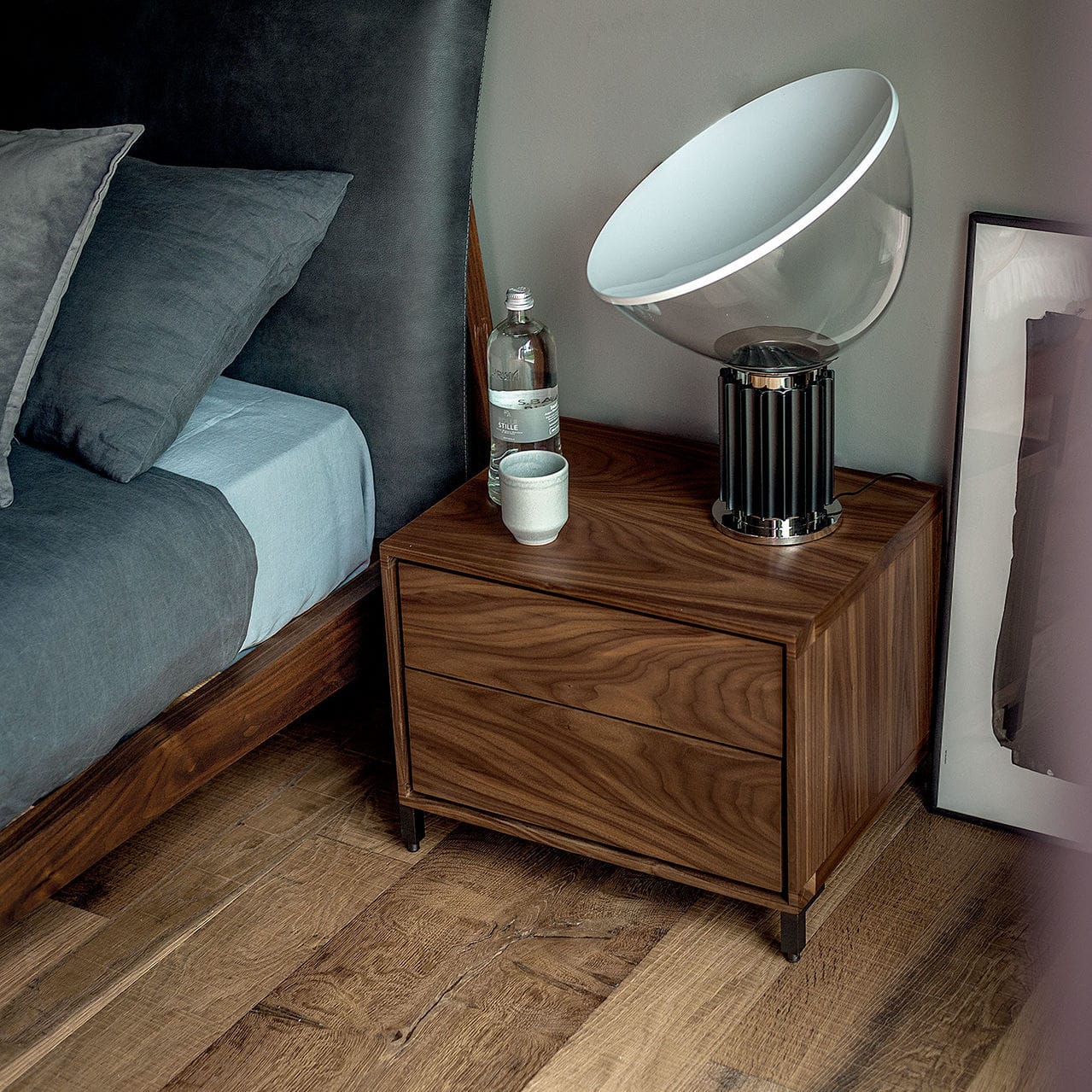 Contemporary bedside table - RIALTO NIGHT FLY - RIVA 1920 - oak / walnut / oak base