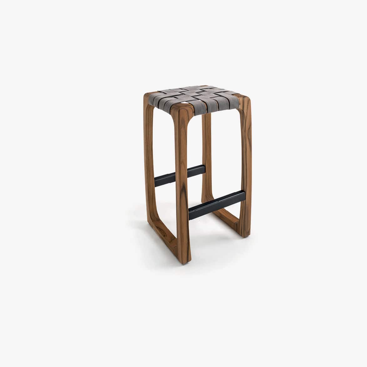 Contemporary bar stool - BUNGALOW - Riva 1920 - fabric / teak / teak base