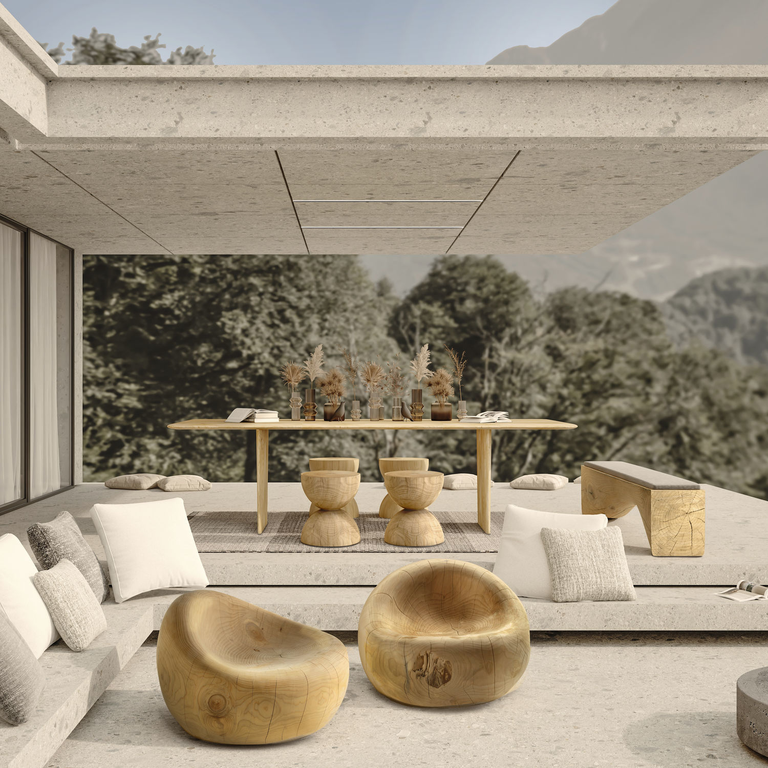 Contemporary table - VELA - RIVA 1920 - solid wood / cedar / solid wood base