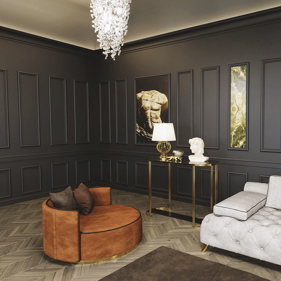 Contemporary armchair - MADEMOISELLE - Scandal Home Couture - velvet / round / brown