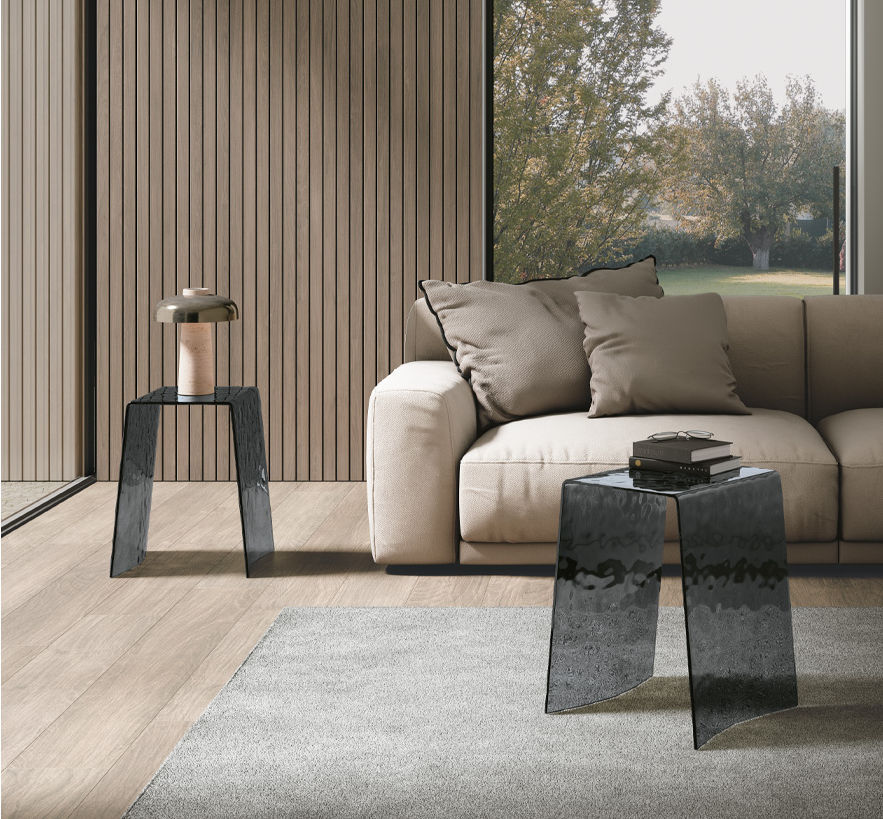 Contemporary side table - QUASAR - Target Point - glass / glass base ...