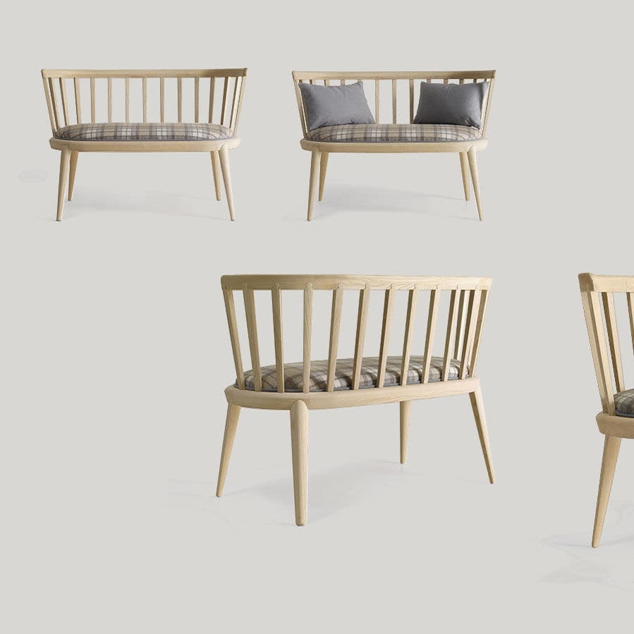 Contemporary upholstered bench - UDINÌ - Volpi - fabric / solid wood ...